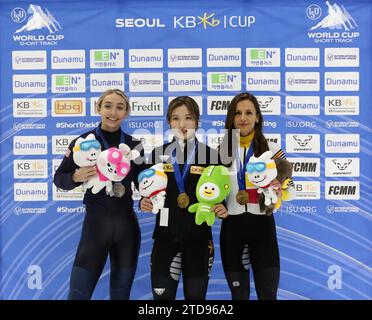 KIM Gilli of South Korea, gold, celebrates after the short track speed ...