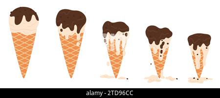 Melting ice cream set of animation sequence. Melting stages collection ...