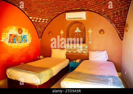 Hotel room interior in Nubian ethnic style. Nubian village, Aswan ...