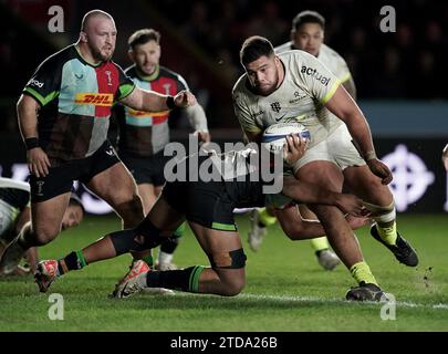 Stade Toulousain's Emmanuel Meafou is tackled during the Investec ...