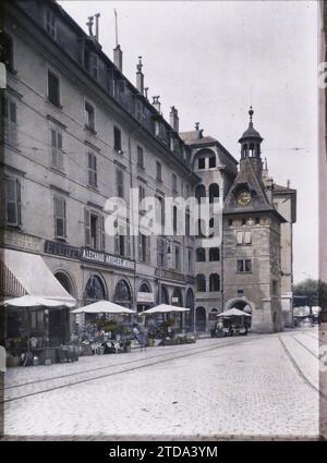 Geneva, Switzerland The Molard Tower and the Flower Market in Place du ...