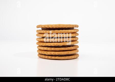 Double biscuit with cocoa cream filling on white background Stock Photo ...