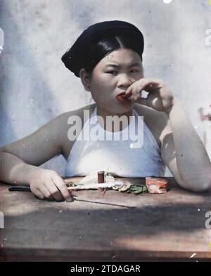 Tonkin, Indochina A young girl chewing betel, Human beings, Clothing ...