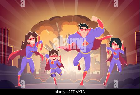 Heroes family. Parents and kids superheroes exact vector cartoon ...