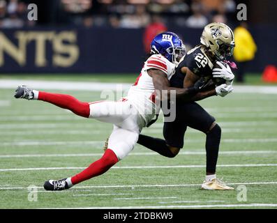 New York Giants cornerback Deonte Banks warms up before an NFL football game, Sunday, Oct. 5 ...