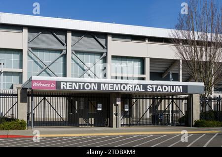 Renton, WA, USA - February 12, 2023; Sign with address at Renton ...