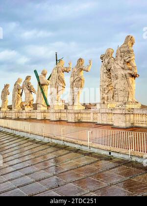Statues of Saint Peter's Square at night to the light of the moon in ...