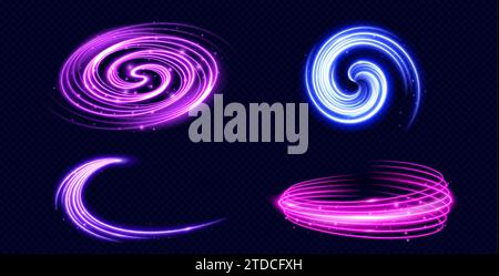 Light circle and spin neon elements with swoosh effect and sparkles ...