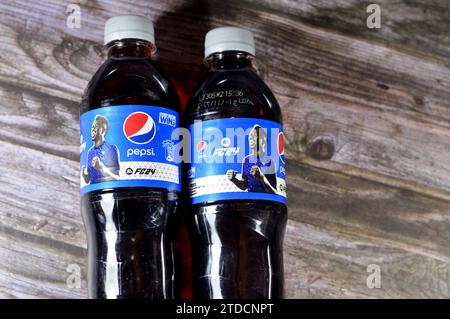 Cairo, Egypt, December 16 2023: Pepsi, a Cola flavor plastic bottle, a ...