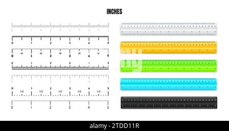 Realistic black inch scale for measuring length or height. Various ...