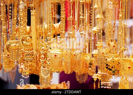 Gold jewelry is displayed at a shop in Nanjing City, east China's ...