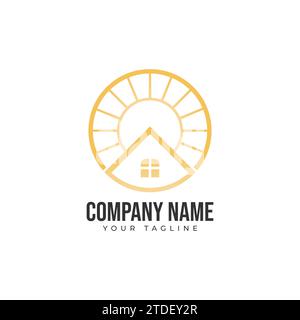 Sun homes logo vector design line Vector. Sun sunrise house roof line ...