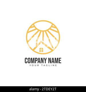 Sun homes logo vector design line Vector. Sun sunrise house roof line ...