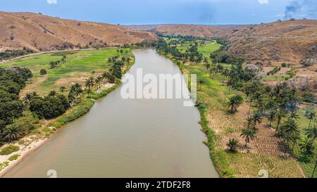 Aerial of Cuvo River (Rio Keve), near confluence with Toeota River, Six ...