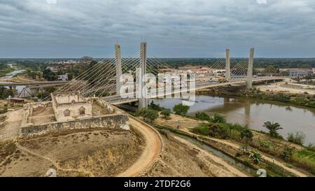 Aerial of the bridge over Catumbela, Benguela, Angola, Africa Stock ...