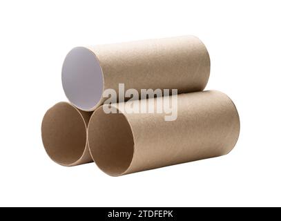 Short tissue paper cores in stack are isolated on white background with ...
