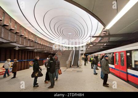 Illuminated plafond at Plac Wilsona metro underground station in Warsaw ...