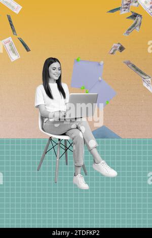 Image sketch collage of successful wealthy woman earning money distance ...