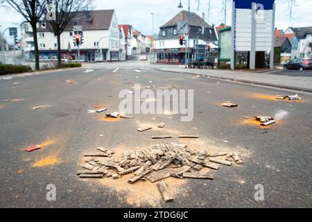 Fireworks rocket launcher box trash remains on german city street after ...