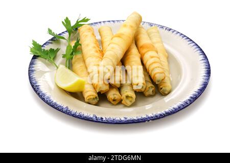 Sigara borek, Cigar-like Turkish spring rolls. A dough sheet called ...