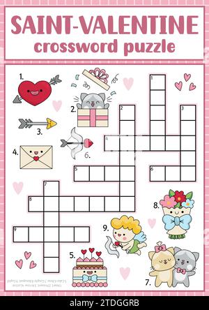 Vector Saint Valentine day crossword puzzle for kids. Simple heart ...