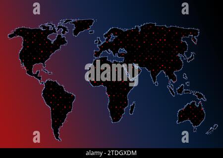 Colorful world map with all continents Africa, Europe, Asia, North ...