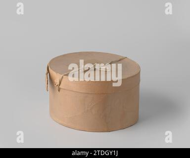 Oval hat box of cardboard, covered with dark blue paper with white ...