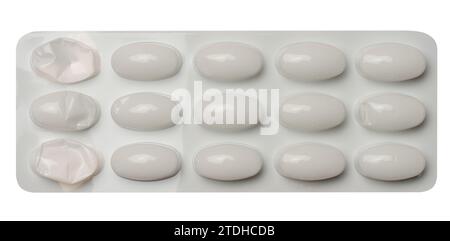 Oval tablets in white plastic packaging, top view Stock Photo - Alamy