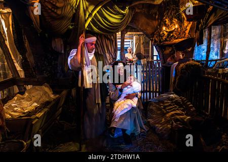 Gtar Grotto. Mary and Joseph with baby Jesus in the Bethlehem village ...