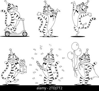 Coloring page. Cartoon tiger with balloons Stock Vector Image & Art - Alamy
