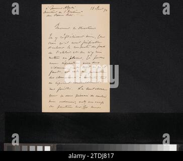 BRIEF AAN PASS ALEBE, FERDINAND LENEGHOFF, 1890 paper. ink writing ...