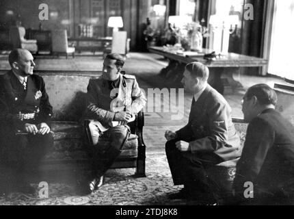Count Ciano, Adolf Hitler and his interpreter Dr Schmidt, in Vienna ...