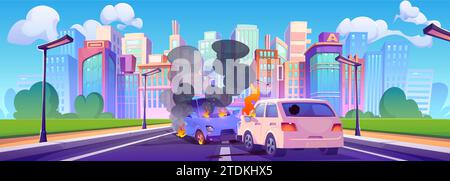 Accident scene with car on fire illustration Stock Vector Image & Art ...