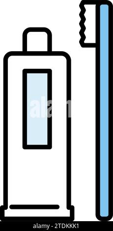 Dental: Iconic image of toothpaste, simple line drawing of toothbrush ...