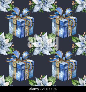 Seamless Christmas poinsettia retro pattern. Decorative ornament in ...