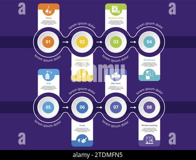 Infographics with Cleaning theme icons, 10 steps. Such as sweep ...