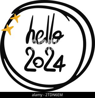 Hello 2024 hand drawn lettering vector illustration Stock Vector Image ...