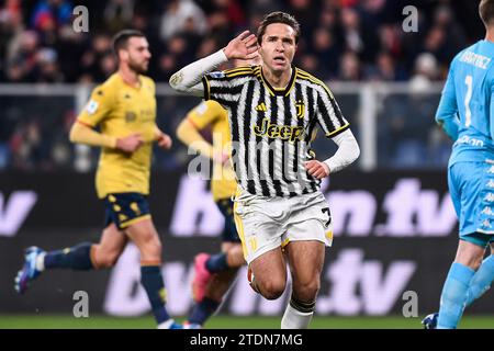 Federico Chiesa of Juventus celebrates after scoring to give the side a ...