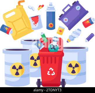 Old combustible and flammable items fall into open trash bin. Heap of ...
