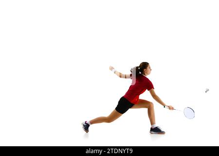 Dynamic movements of professional badminton player practicing with ...