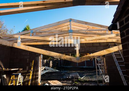 Roofing Rafters being put into a home extension. England UK Stock Photo ...
