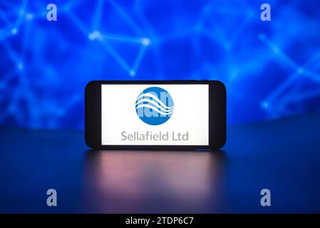 In this photo illustration, the Sellafield Ltd logo is seen displayed ...