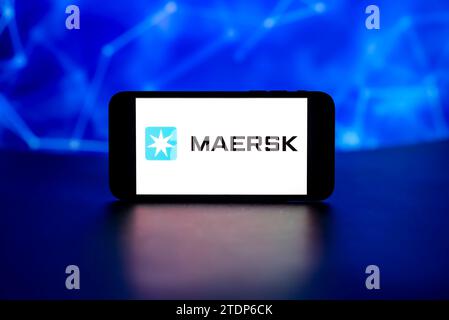 In this photo illustration, the Maersk logo is seen displayed on a ...