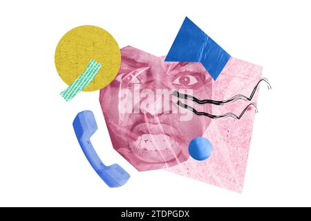 Picture collage sketch comics of angry mad weird strange man writing ...