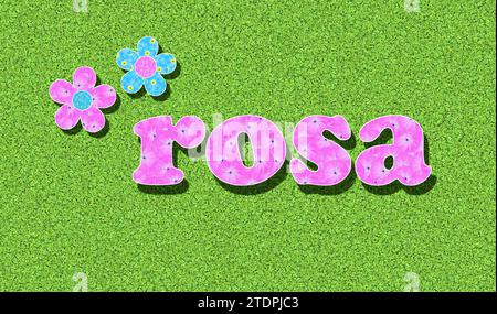The german word rosa which means pink, written with pink flowers, baby ...