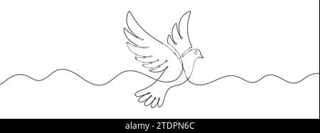 Continuous editable line drawing of pigeon with branch. One line ...