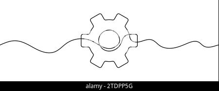 Continuous editable line drawing of cogwheel. One line drawing ...