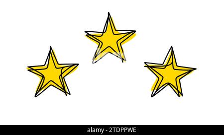 Hand draw doodle of three stars illustration in continuous line arts ...