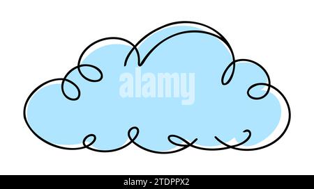 Cloud one line drawing and isolated continuous outline vector ...