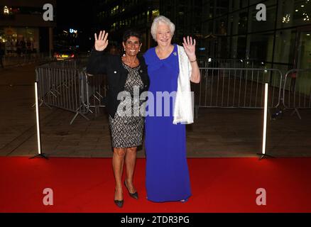 Fatima Whitbread (left) and Lady Mary Peters arrive for the 2023 BBC ...